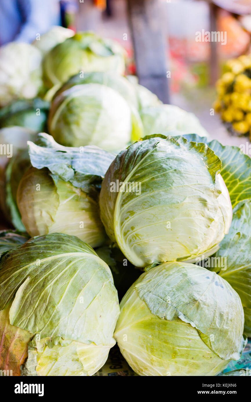 Fresh heads of cabbage at a produce stand Stock Photo - Alamy
