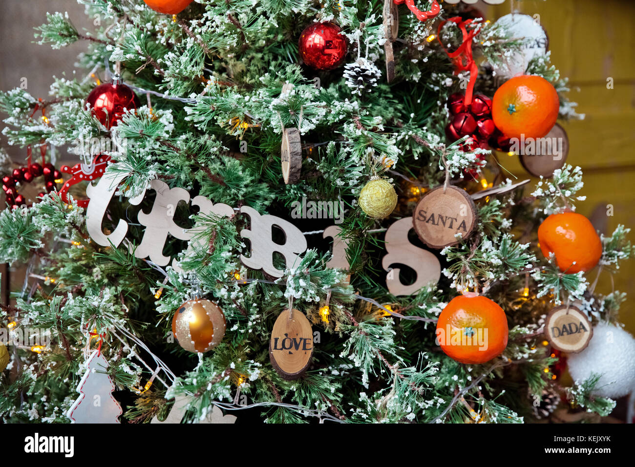 Green New Year tree decorated Stock Photo - Alamy
