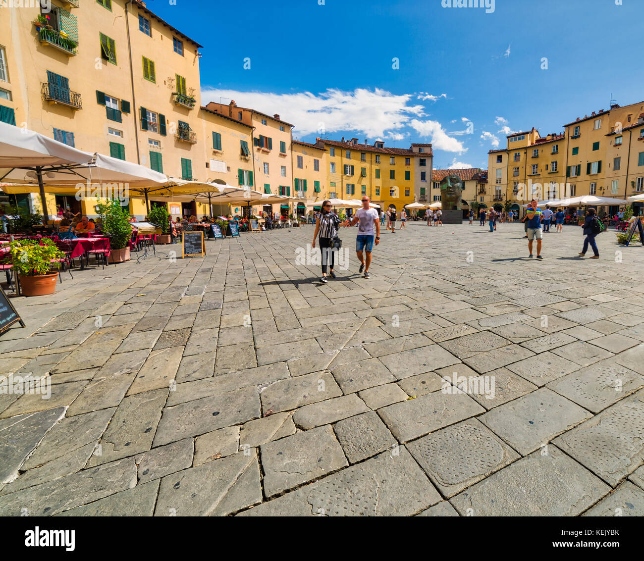 ancient buildings on the main square of Lucca, rare preserved wonder of ...