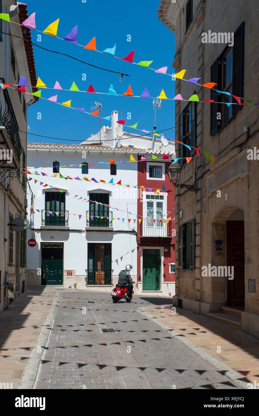 Street scene in Alaior, Menorca, Balearic Islands, Spain Stock Photo ...