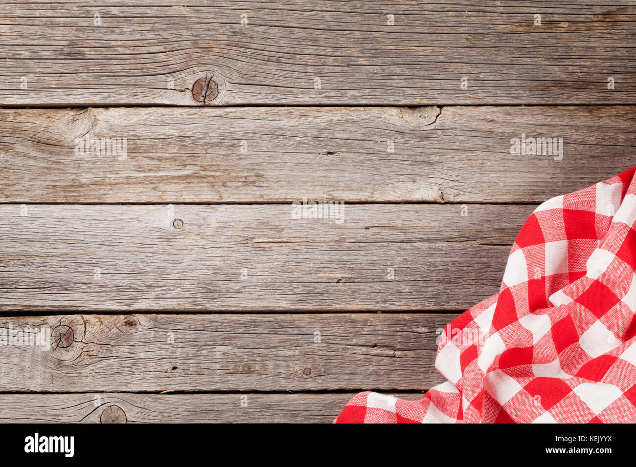 Kitchen towel on wooden cooking table. Top view with copy space Stock ...