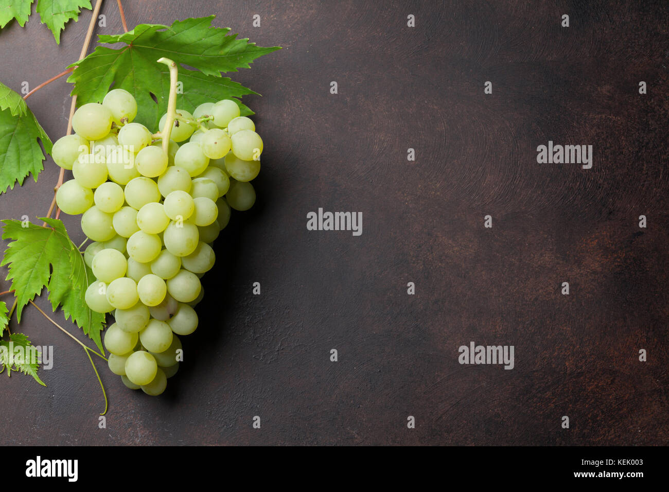 White grapes on stone table. Top view with space for your text Stock ...
