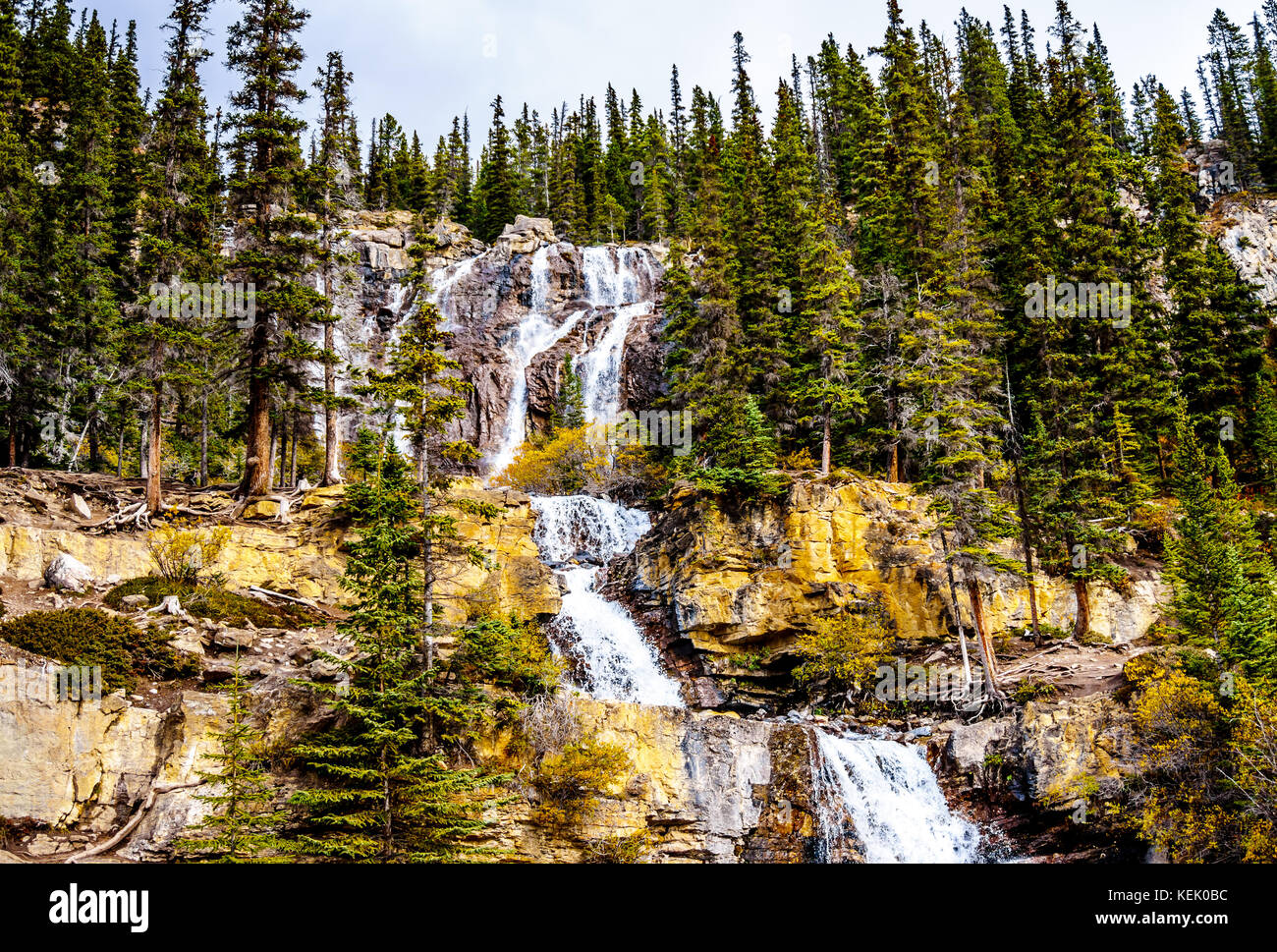 Tangle Falls in Jasper National Park at the side of the Columbia Ice ...