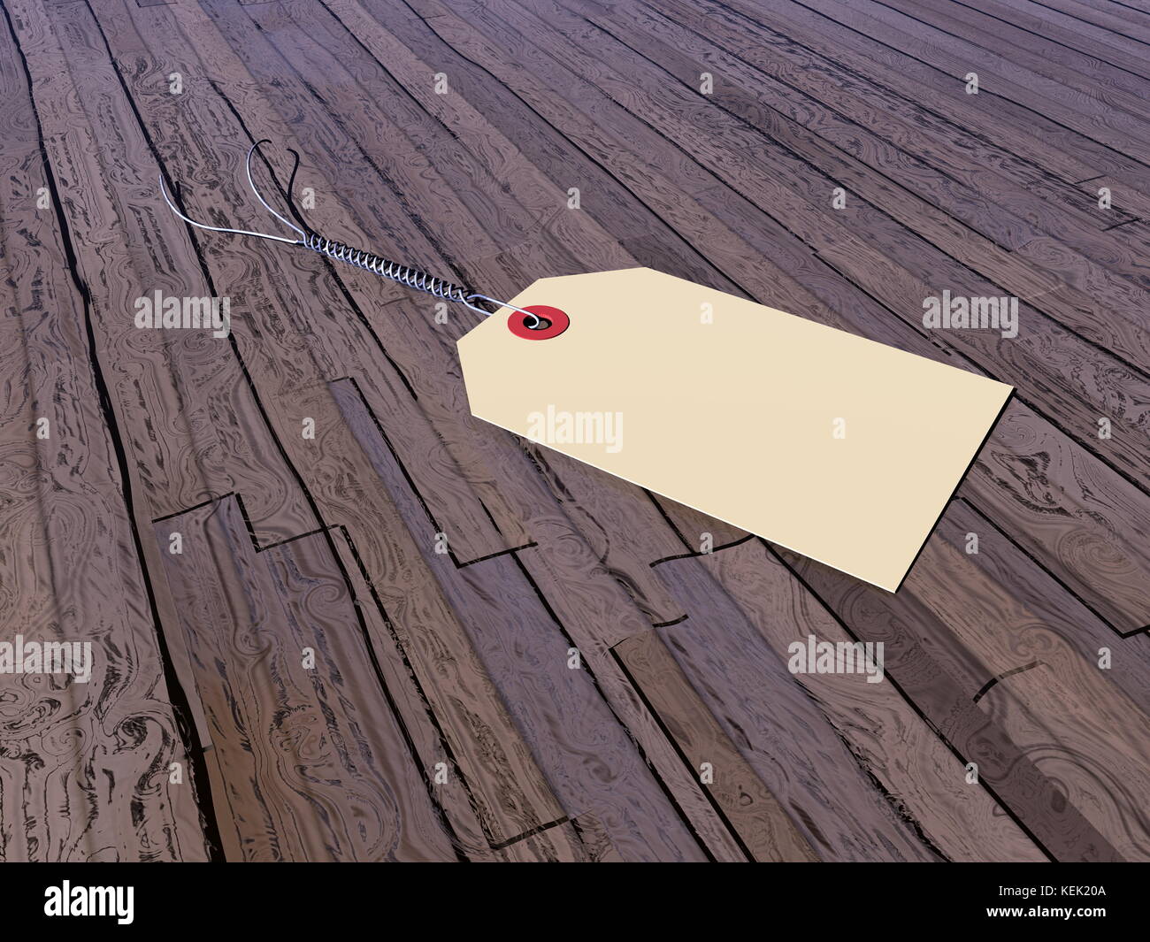 Empty tag on a vintage wooden floor - 3D render Stock Photo - Alamy