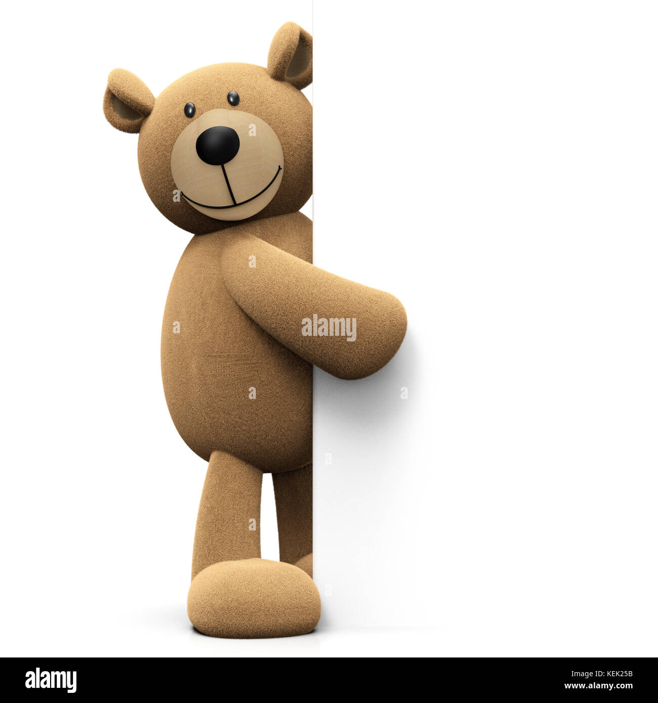 Teddy bear pointing on blank banner background with copy space isolated ...