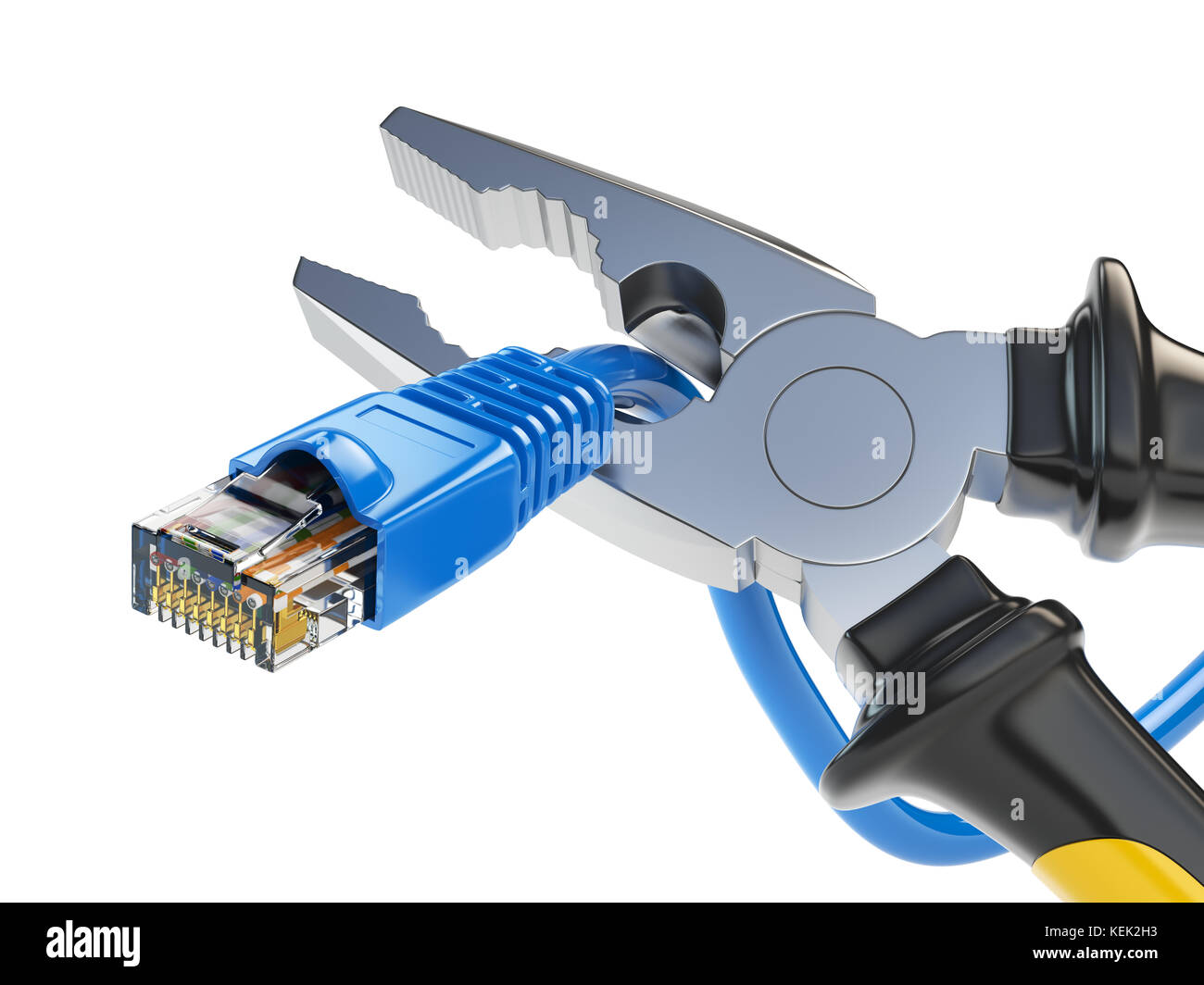Pliers cutting lan network computer cable. Pliers cutting lan network ...