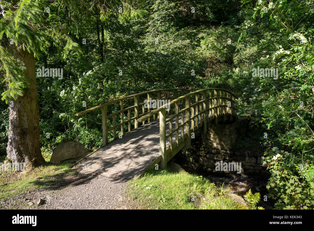 Bridge over the river leading to Hardraw Force in the Yorkshire Dales ...