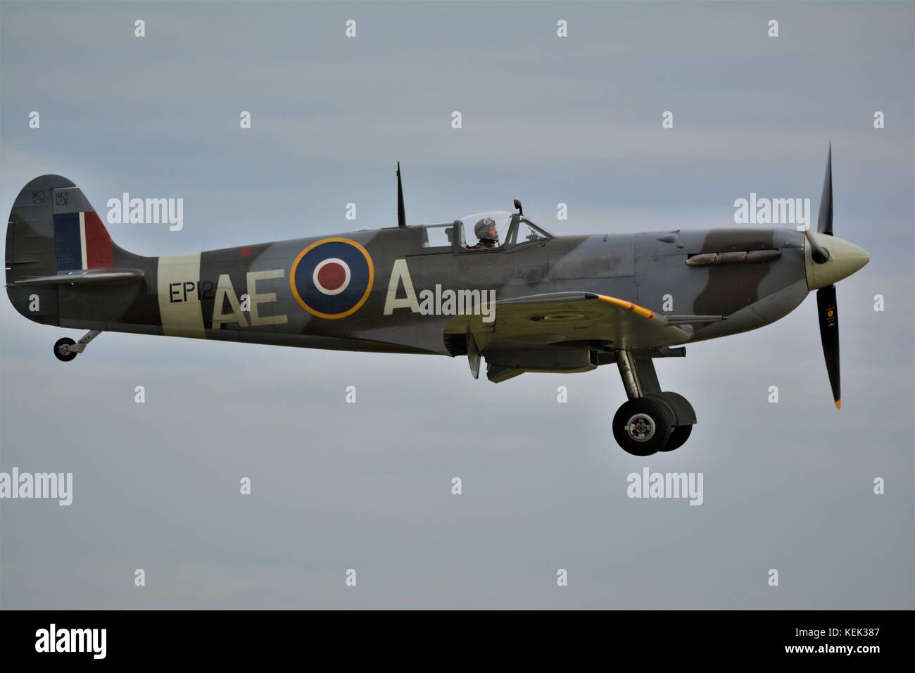 Supermarine Spitfire A&E A coming in to land at Duxford air show Stock ...