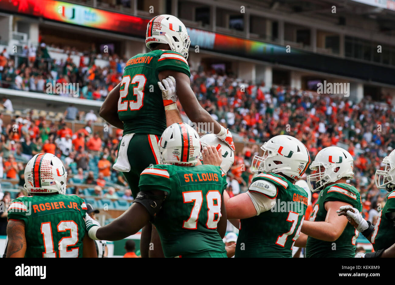 Miami Gardens, Florida, USA. 21st Oct, 2017. Miami Hurricanes tight end ...