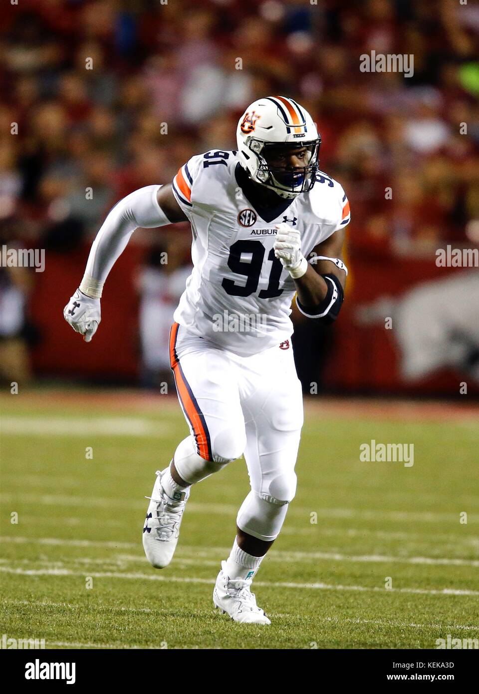 Oct 21, 2017: Tigers defensive end Nick Coe #91 comes up the field. The ...