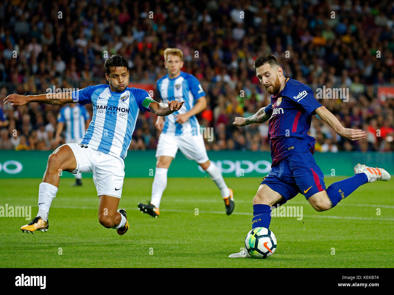 Leo Messi and Adrian during the match between FC Barcelona v Malaga CF ...