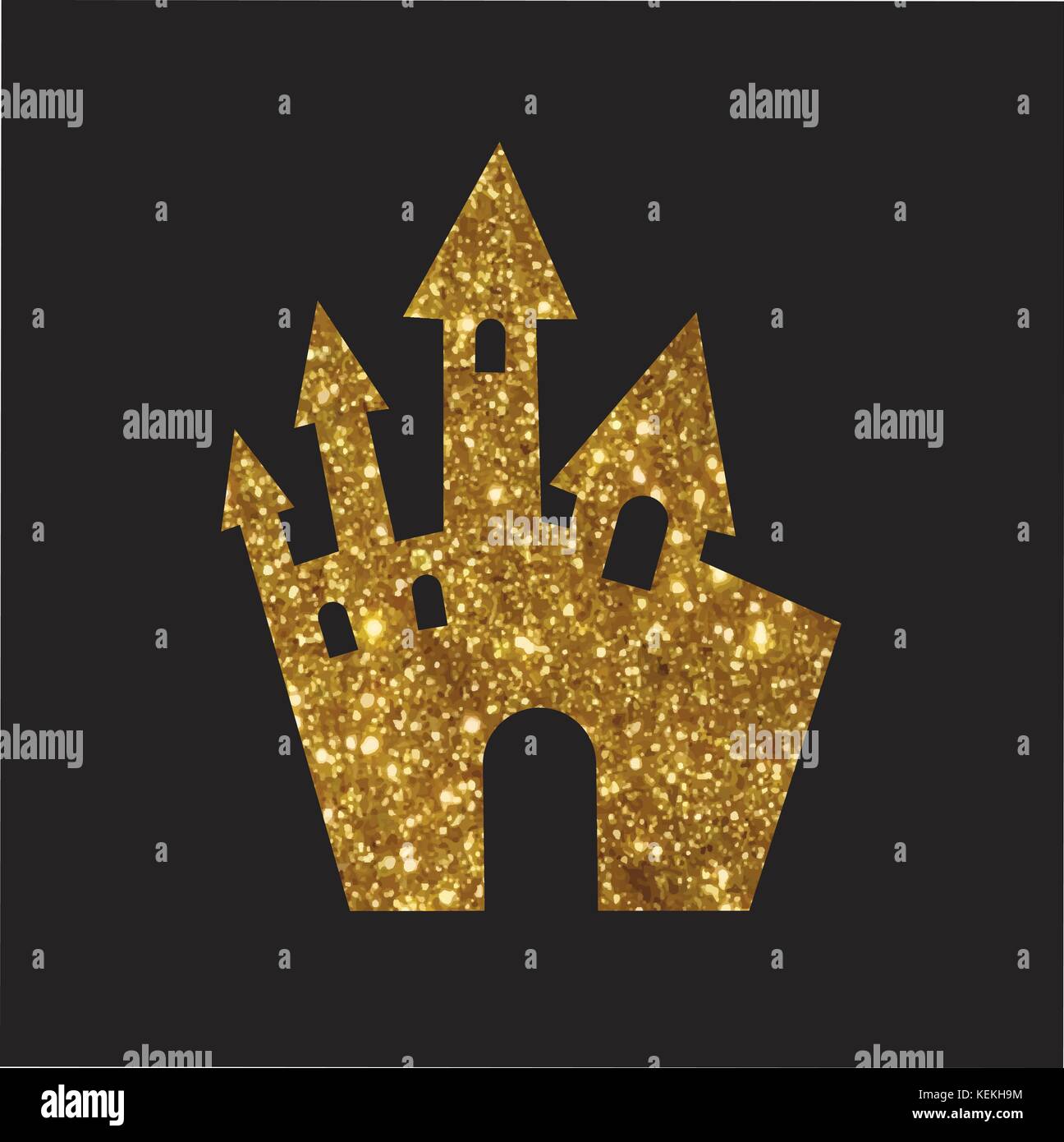 The golden glitter Halloween design element castle building Stock ...