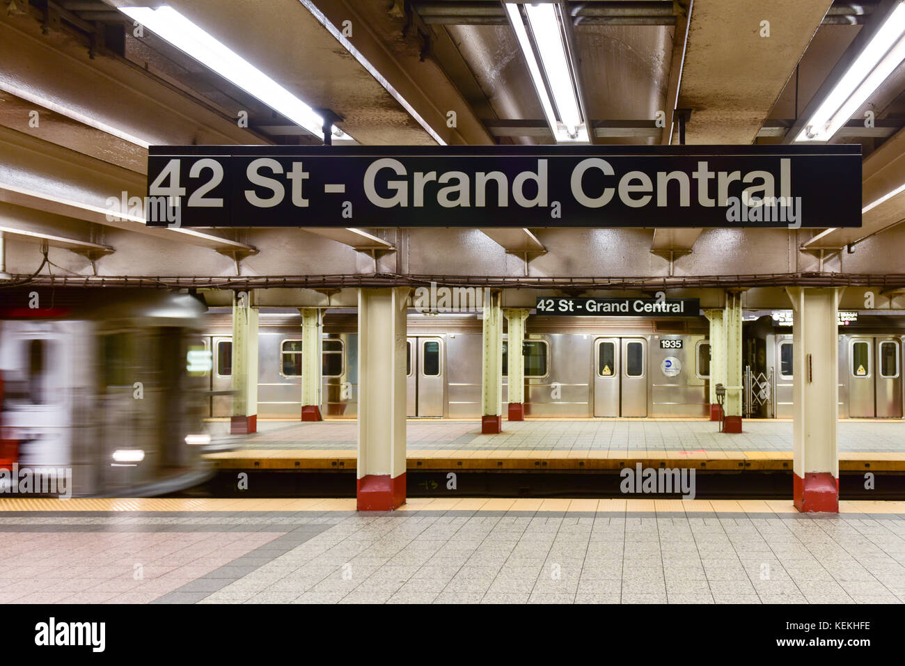 New York City - October 14, 2017: 42 St - Shuttle train entering Grand ...