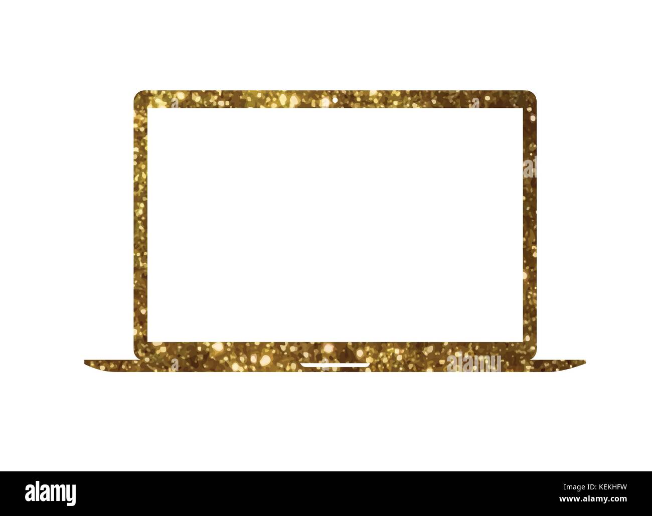The vector golden glitter gold color flat laptop computer icon on white ...