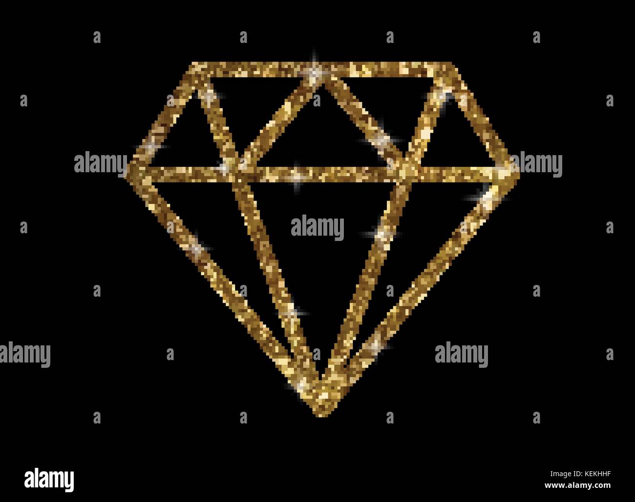 The vector golden glitter of flat diamond icon on black background ...