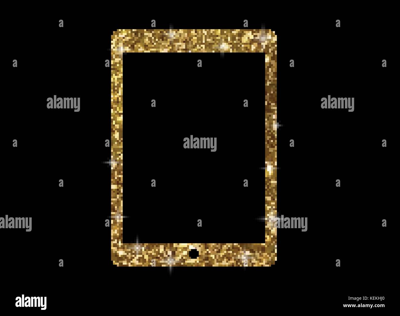 The vector golden glitter gold color flat tablet computer icon on black ...