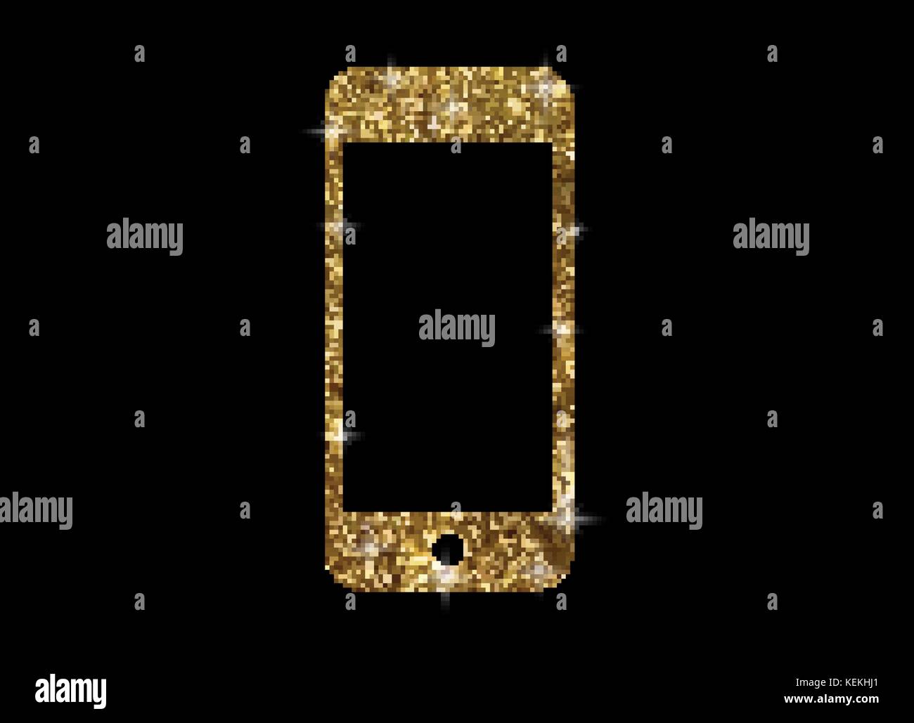 The vector golden glitter gold color flat smart phone icon on black ...