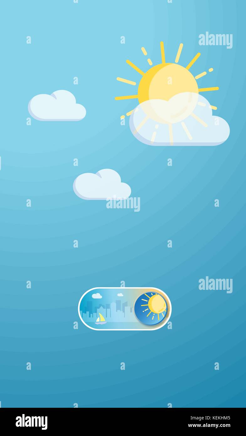 Sunny day cityscape illustration On and Off toggle switch icon and ...