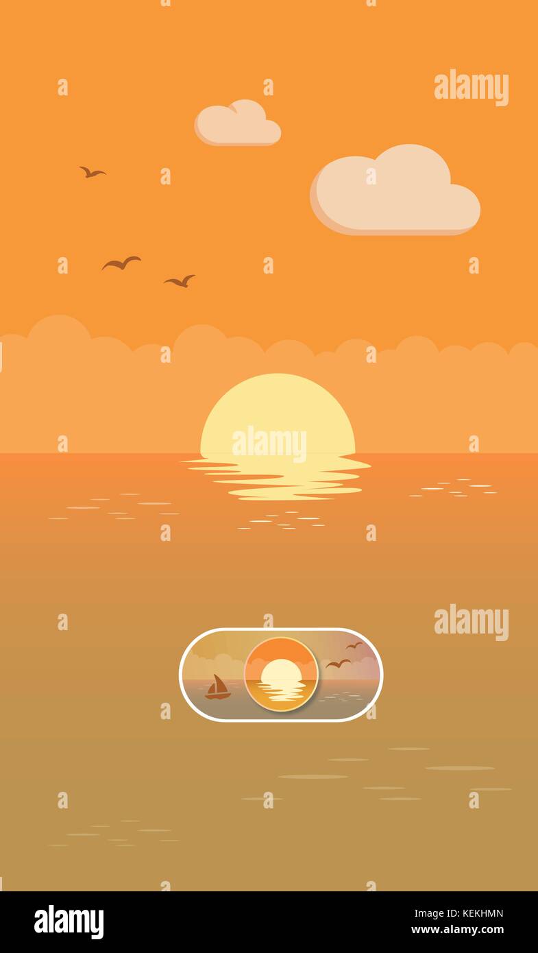 Sunset landscape illustration On and Off toggle switch button Stock ...