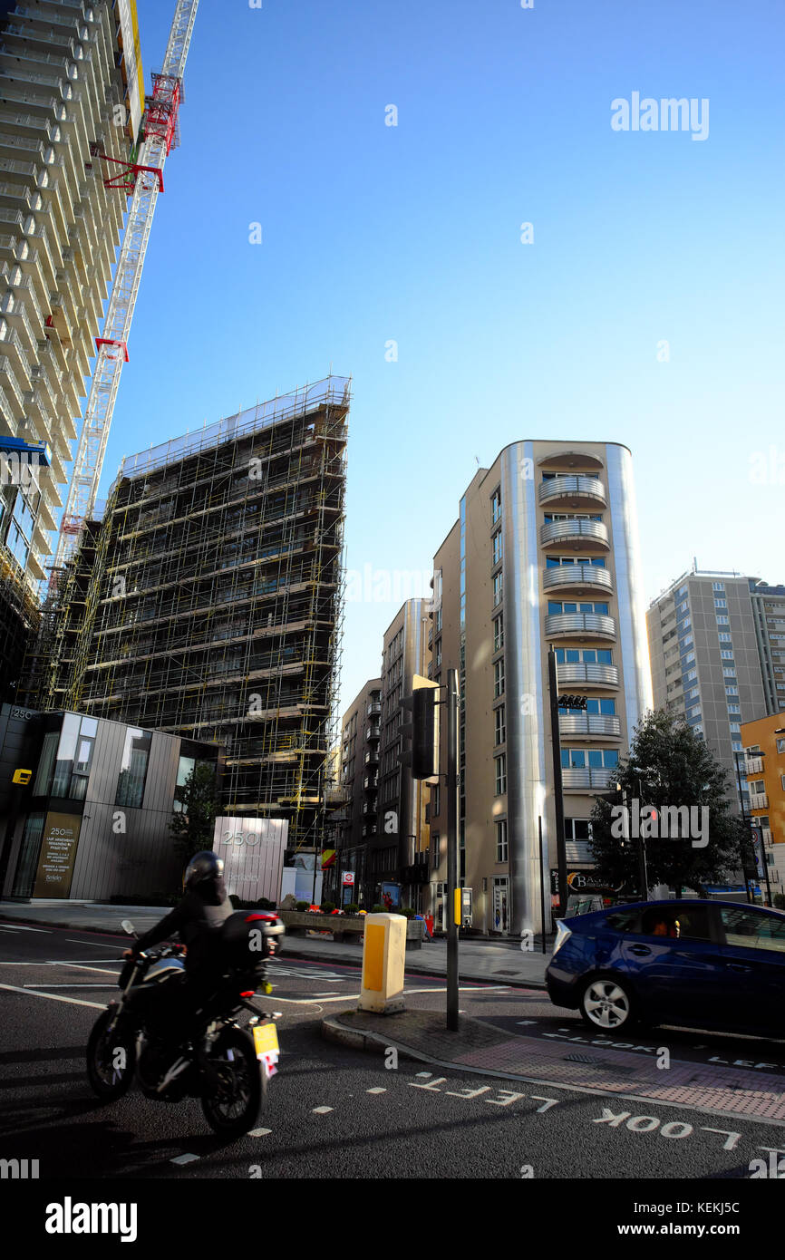 vehicle traffic and building construction on City Road, London, England ...