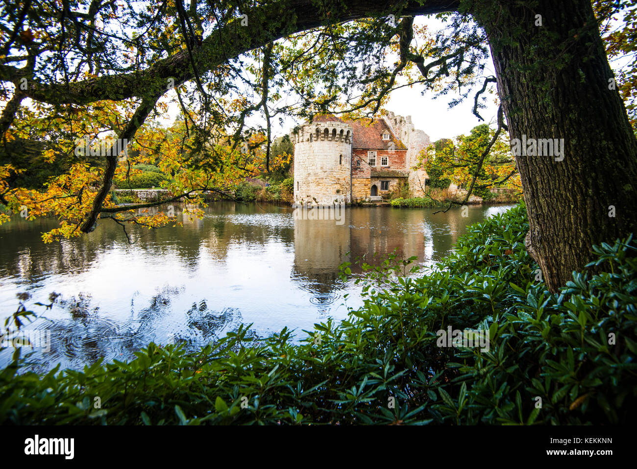 Scotney Castle Lake and Gardens in Autumn. This beautiful and historic ...