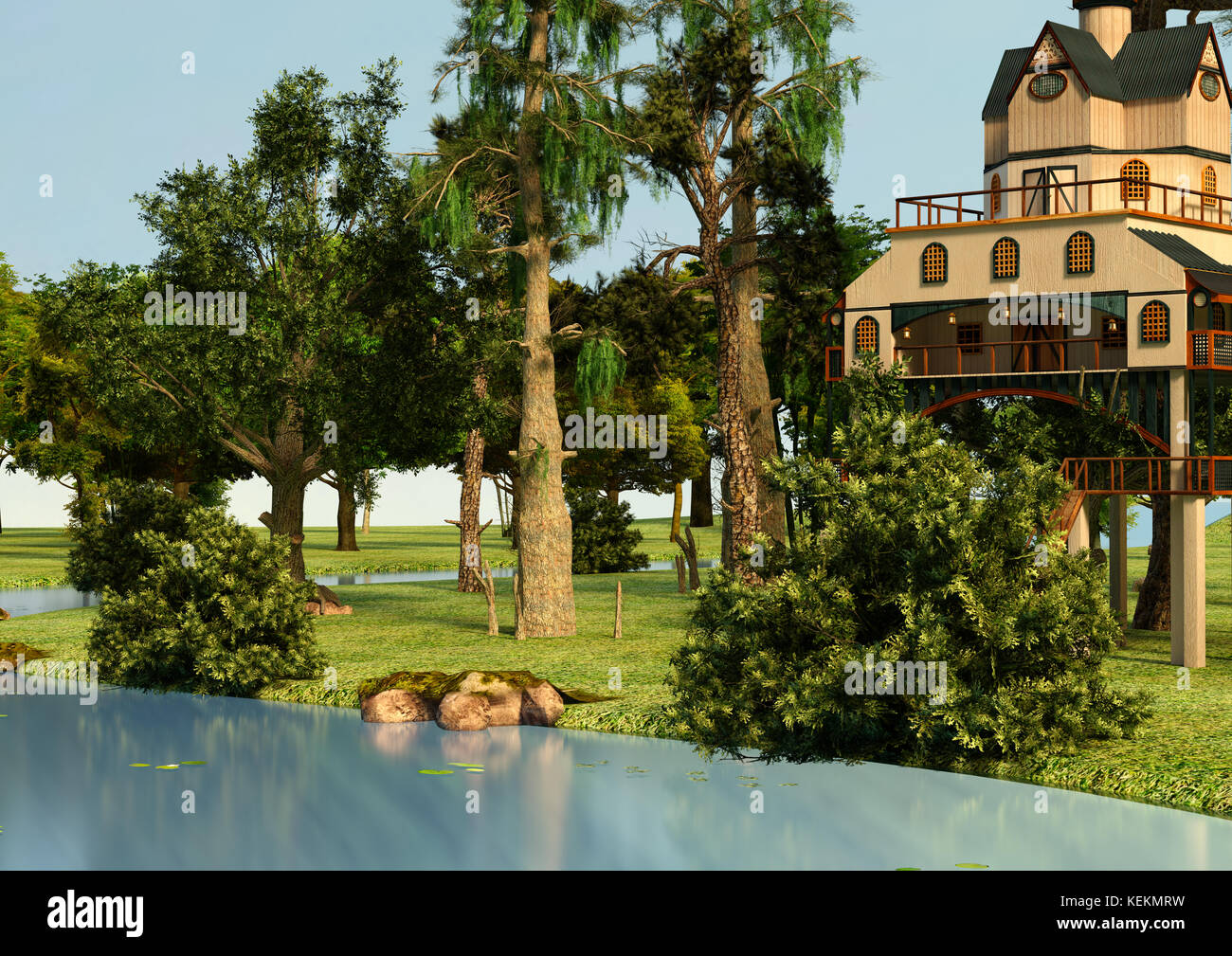 3D rendering of a lodge style tree house Stock Photo - Alamy