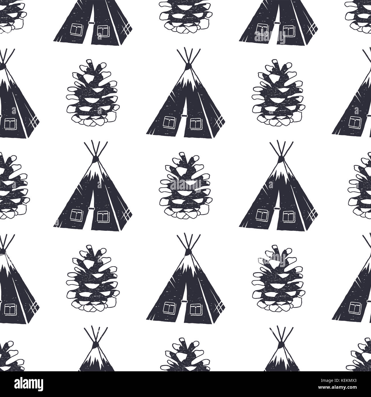 Vintage hand drawn camping and forest pattern design. Seamless ...