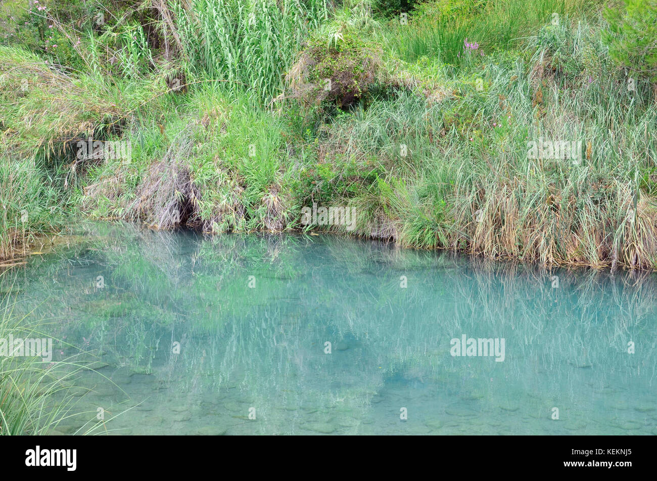 Autumnal scene of Mijares river, in Montanejos (Castellon - Spain ...