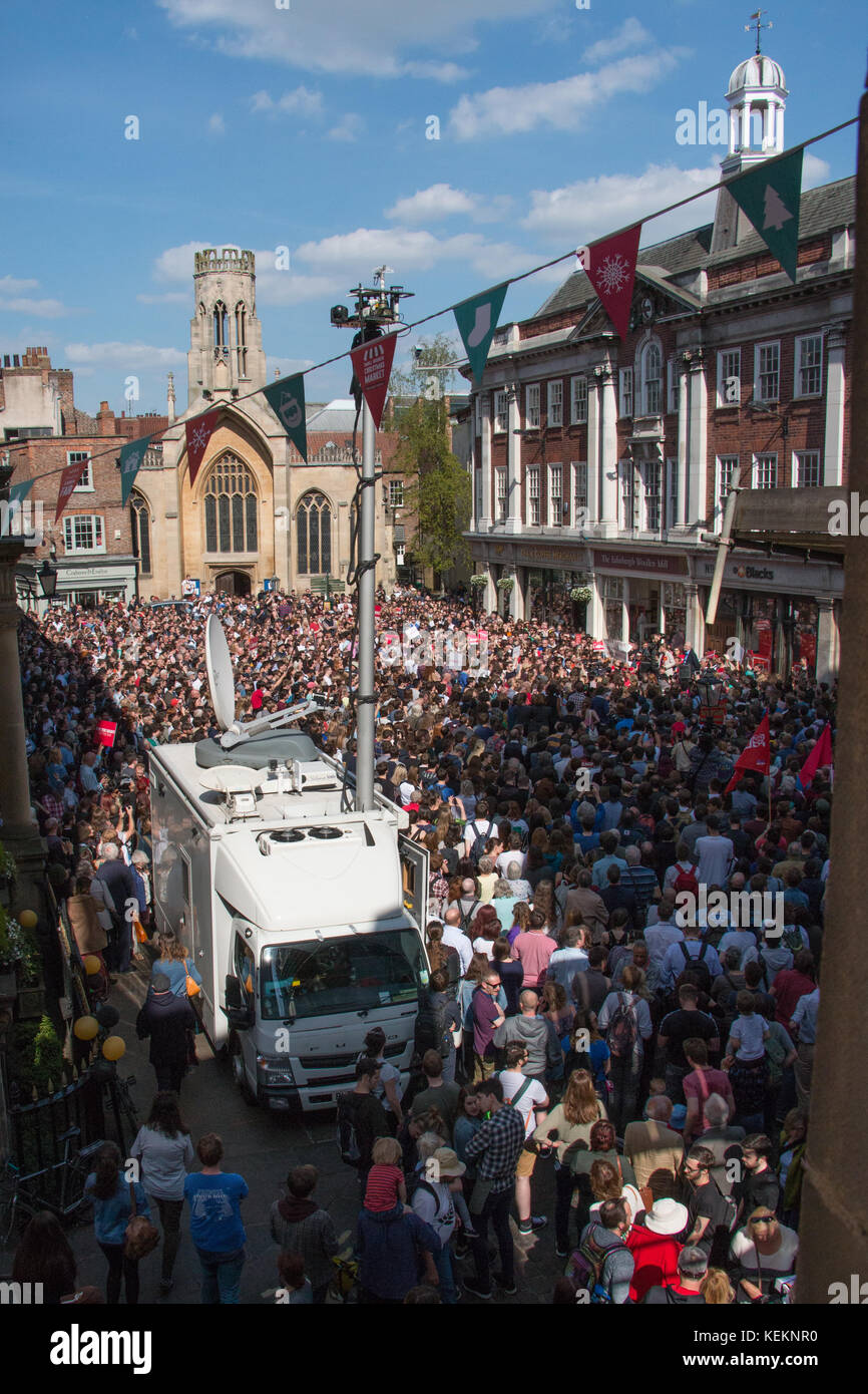 Jeremy Corbyn addresses a crowd at a Labour Party rally in St Helen's ...