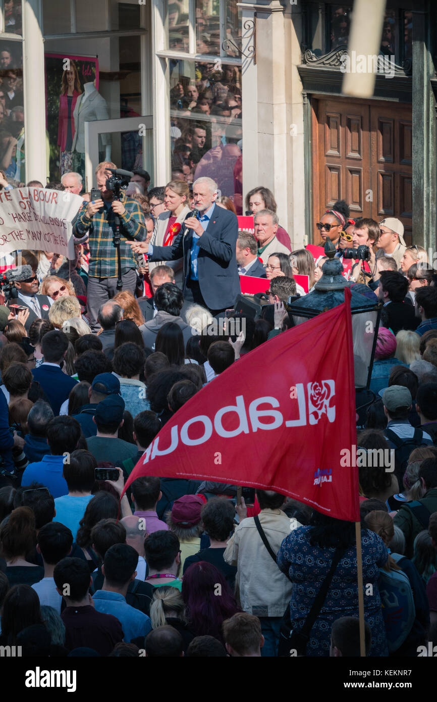 Jeremy Corbyn addresses a crowd at a Labour Party rally in St Helen's ...