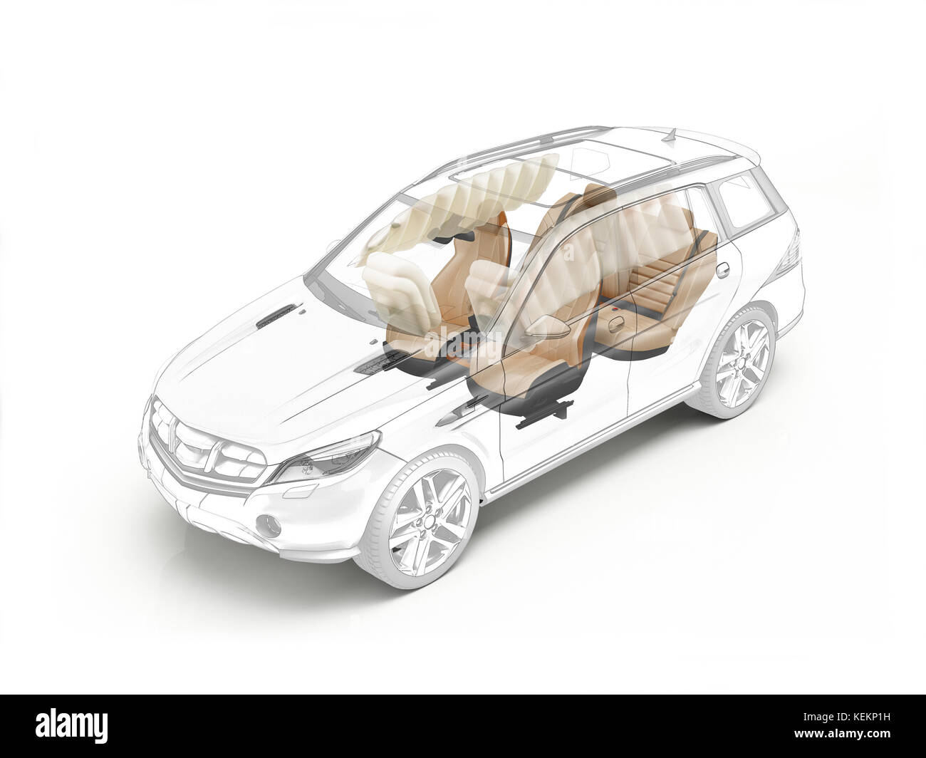 Suv car technical cutaway, cross section showing seats and airbags ...