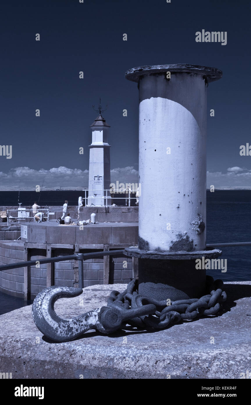 view across the entrance to the harbour at Watchet (UK) on the Somerset ...
