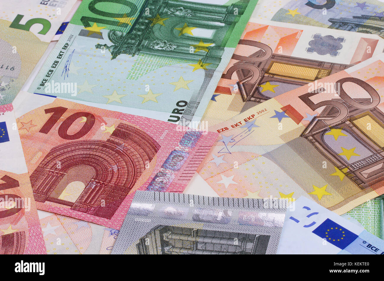 euro money of different denominations abstract background Stock Photo ...