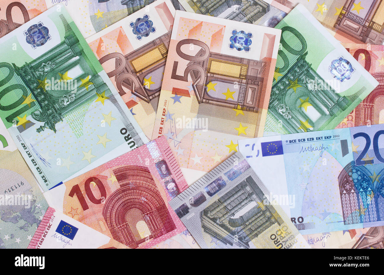 euro money of different denominations abstract background Stock Photo ...
