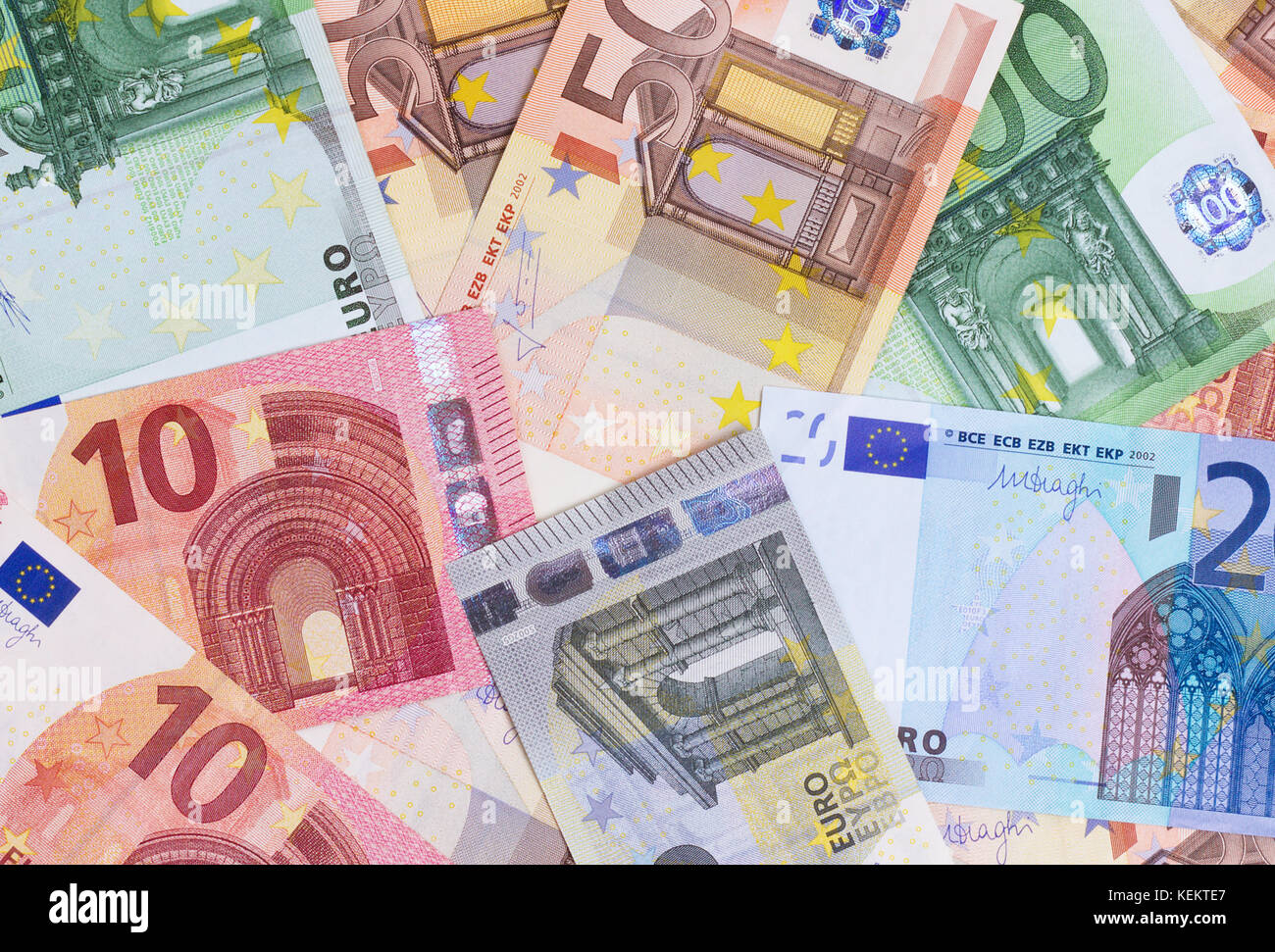 euro money of different denominations abstract background Stock Photo ...