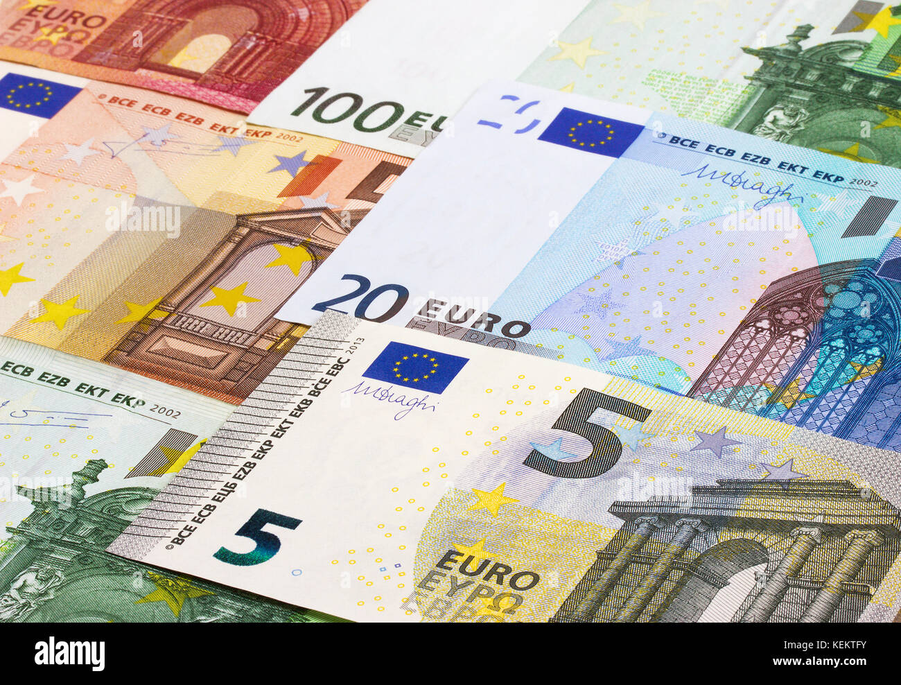 euro money of different denominations abstract background Stock Photo ...
