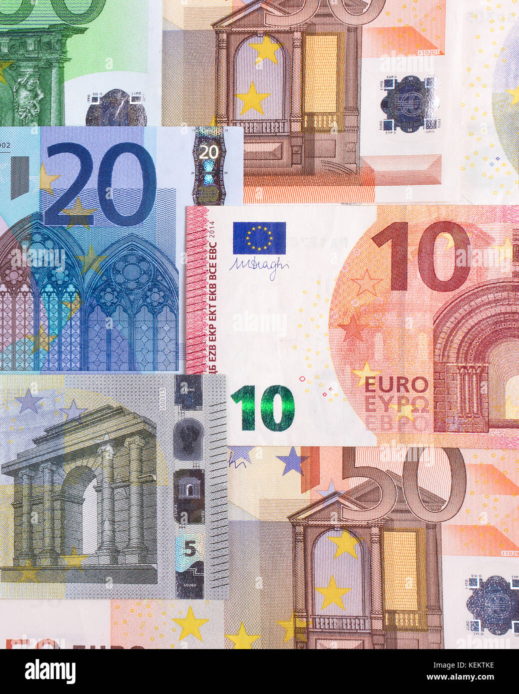 euro money of different denominations abstract background Stock Photo ...