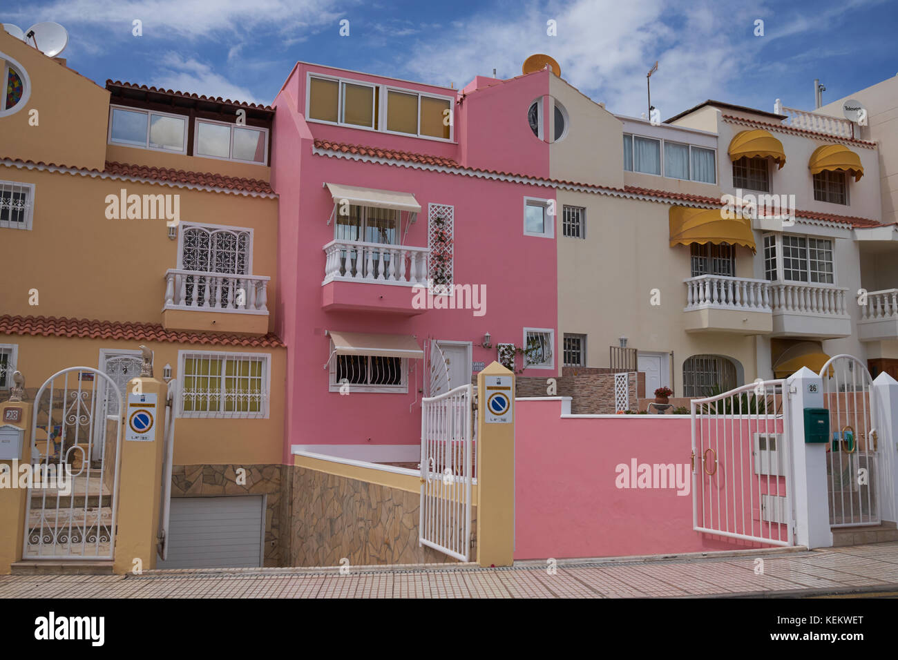 Colorful houses at La Caleta, Tenerife, Canary Islands, Spain Stock ...
