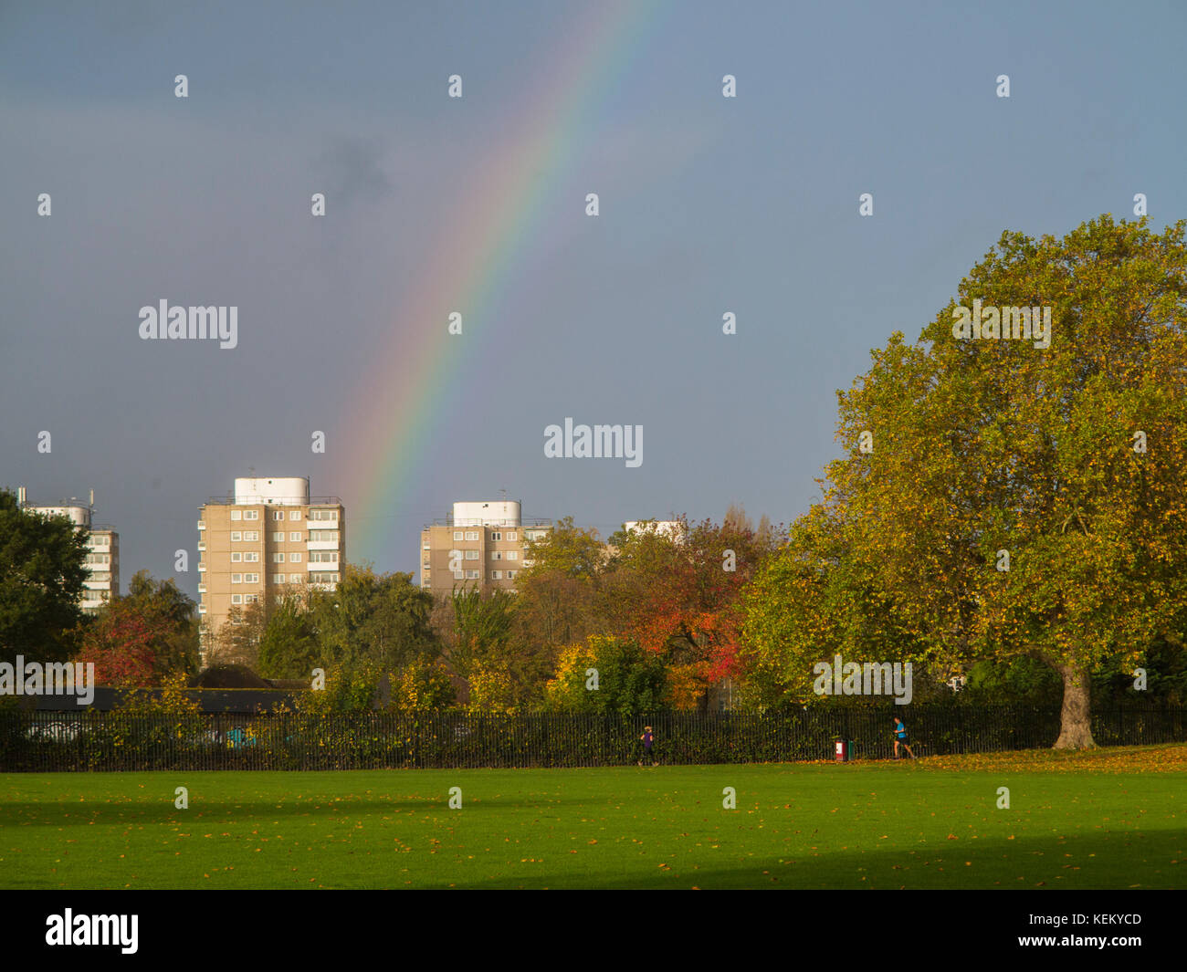 A London tower block with a rainbow on a stormy day Stock Photo - Alamy