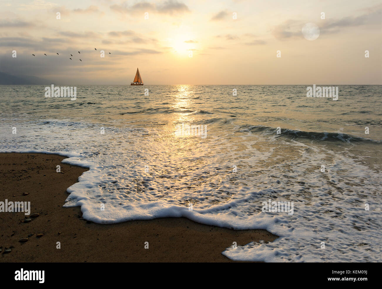 Sunset sailboat is a sailboat sailing along the ocean at sunset Stock ...