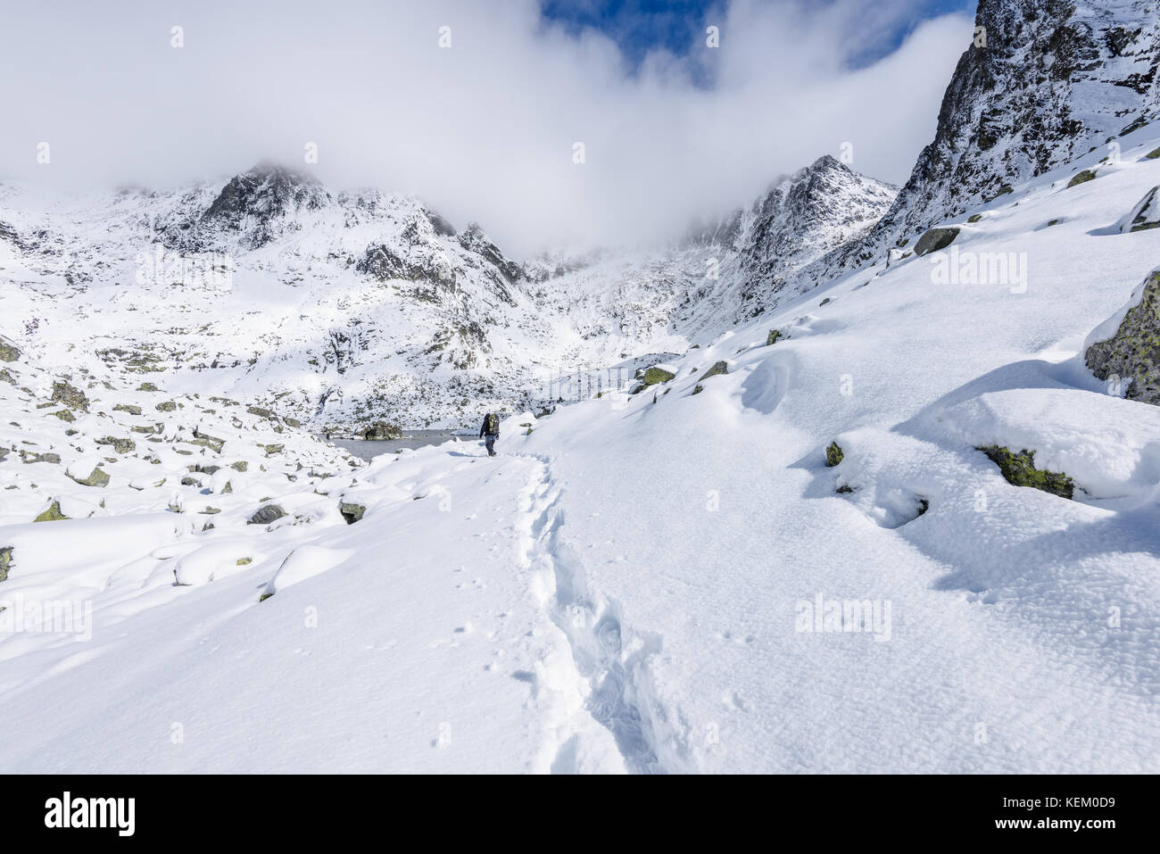 panoramic view of Tatra mountains in Slovakia covered with snow and ...