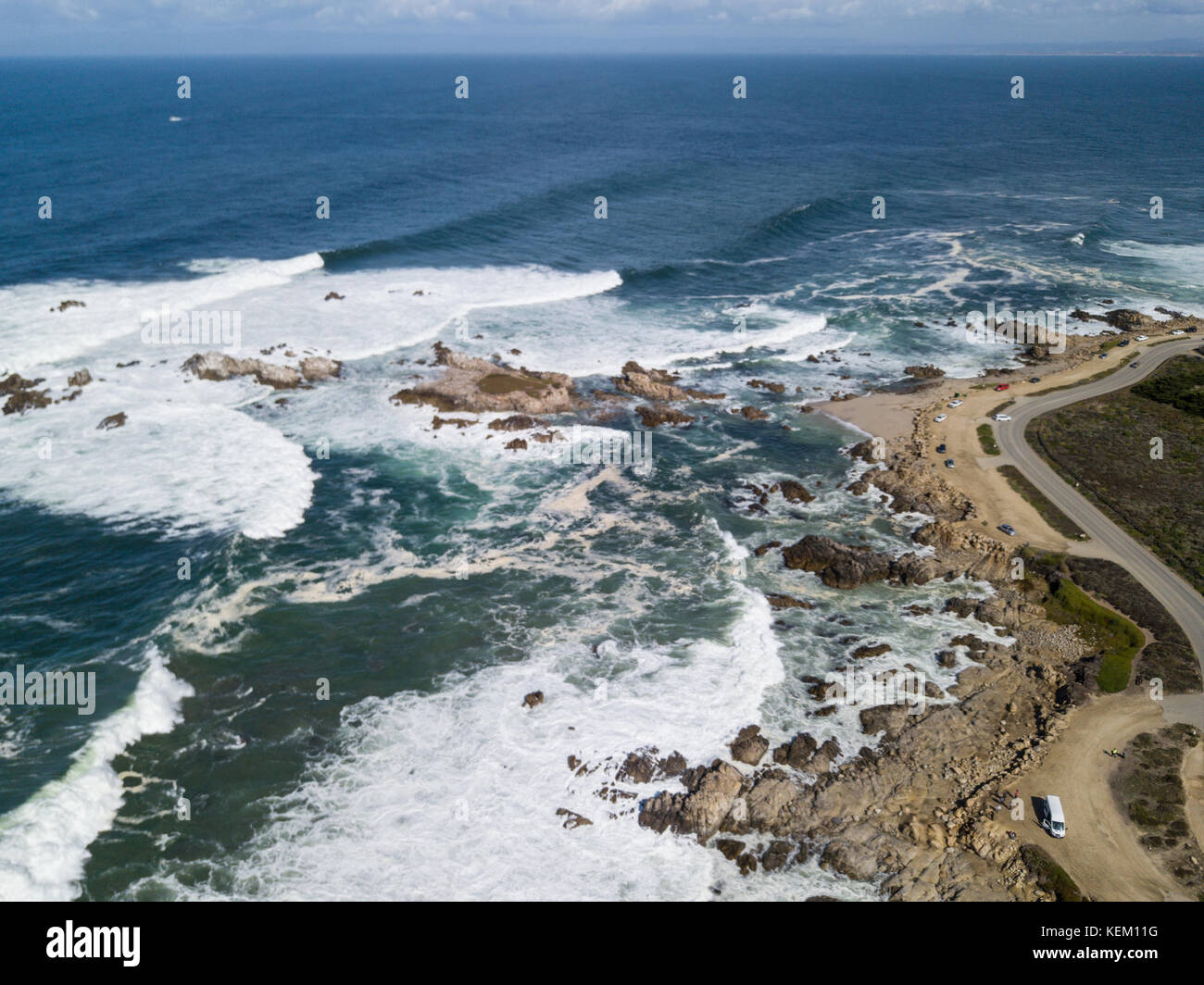 Powerful swells from the Pacific Ocean crash against the rocky ...