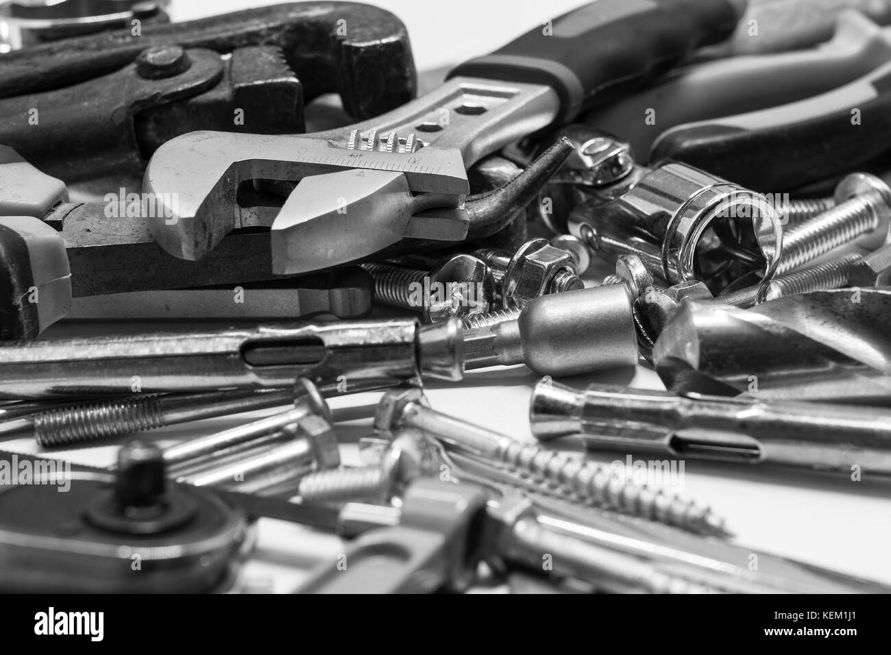 Men's working metal tools of silver color Stock Photo - Alamy