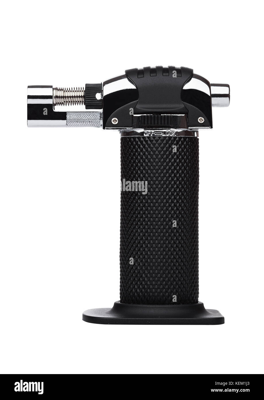 Kitchen mini blow torch with black handle on white background Stock ...