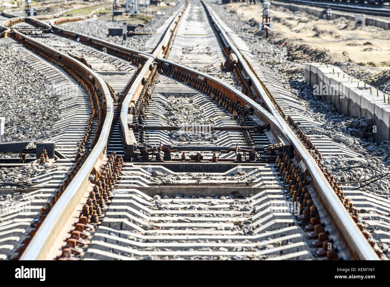 Railroad tracks at the train station. The new railway Stock Photo - Alamy