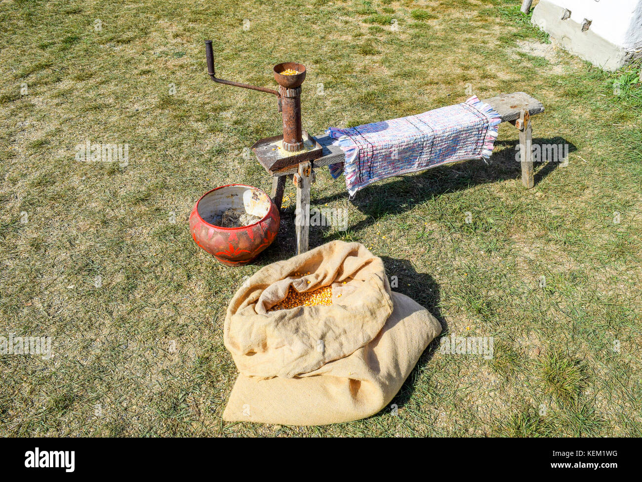 Manual Corncrusher corn grinding. Milling of different grains by hand ...