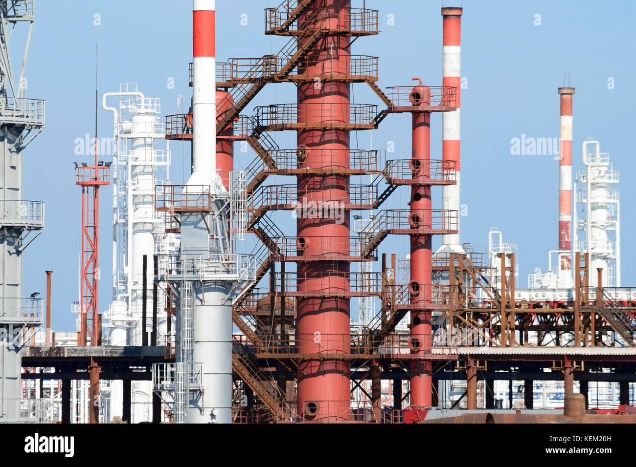 Distillation columns, pipes and other equipment furnaces refinery. The ...