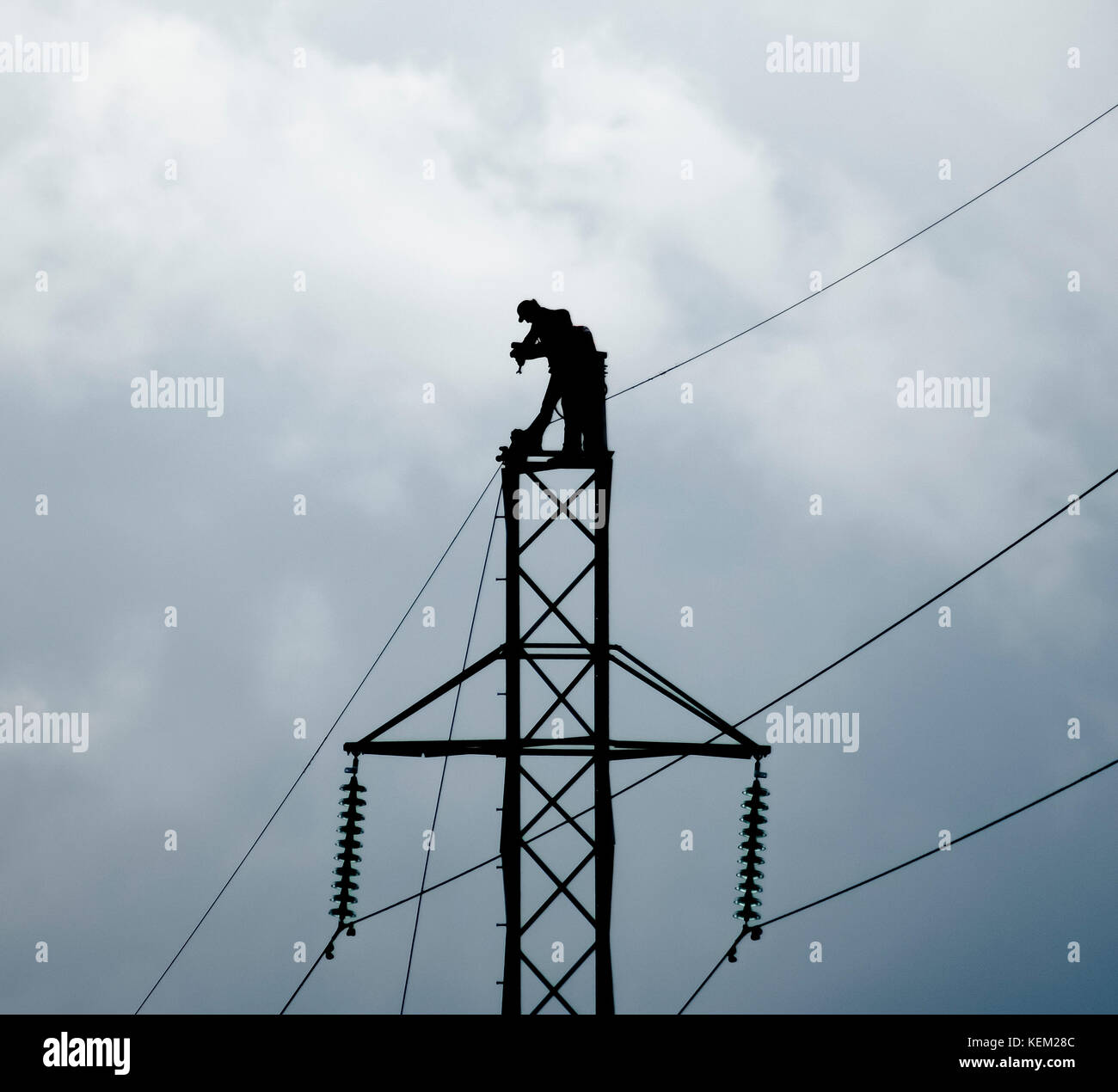 Power line support, insulators and wires. Appearance of a design ...