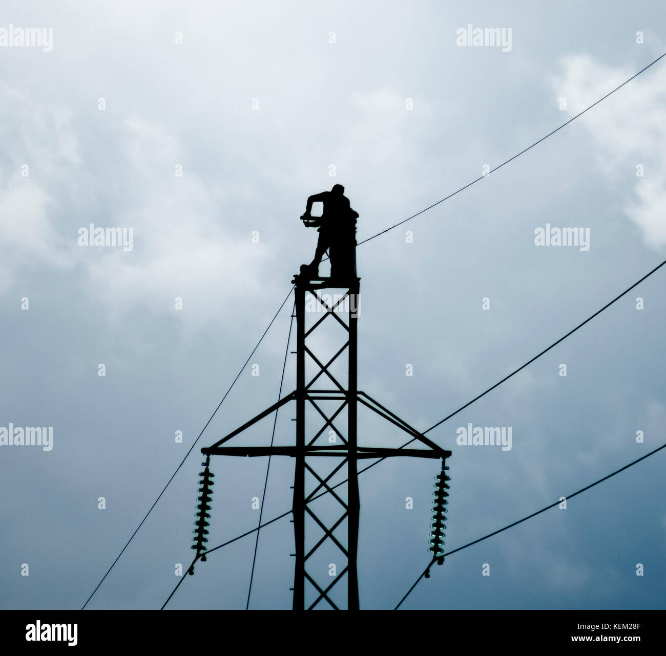 Power line support, insulators and wires. Appearance of a design ...