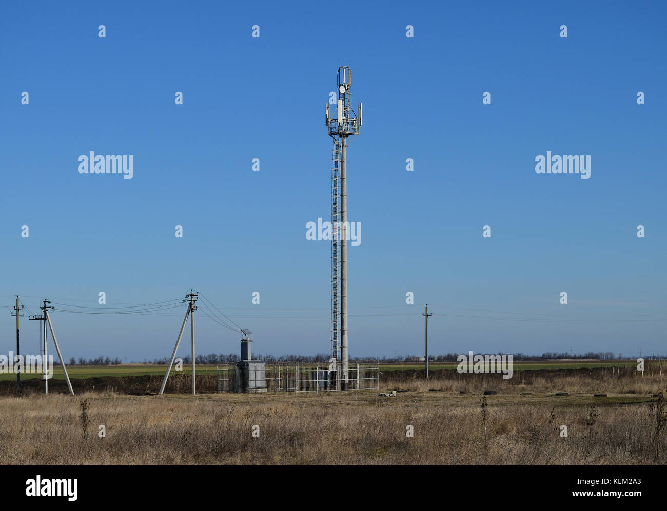Tower for the transmission of cellular signals. Telecommunication equipment Stock Photo - Alamy